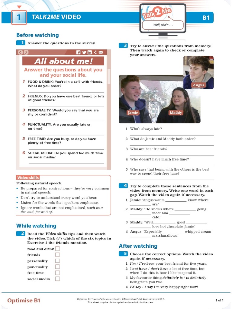 OPT B1 T2M Unit 1 Worksheet | PDF