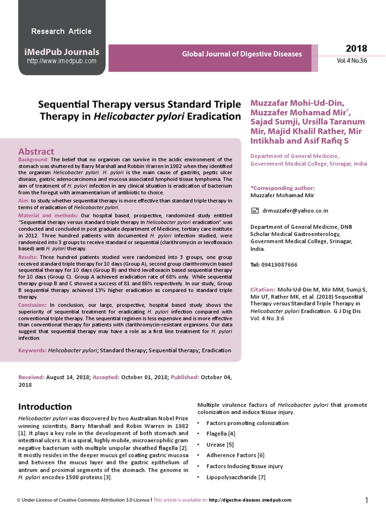 Sequential Therapy Versus Standard Triple | Download Free PDF ...
