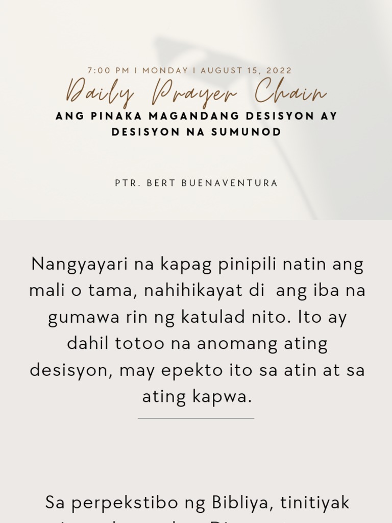 Discipleship Lesson I Ang Pinaka Magandang Desisyon Ay Desisyon Na ...