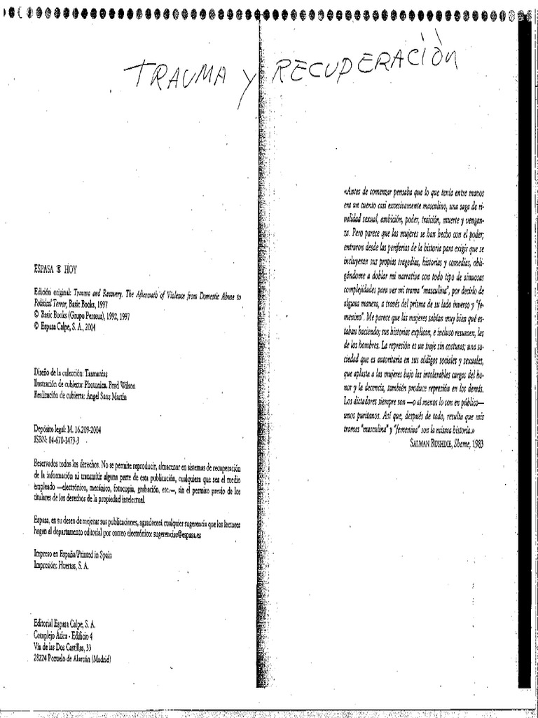 Trauma y Recuperación (Judith Herman) | PDF