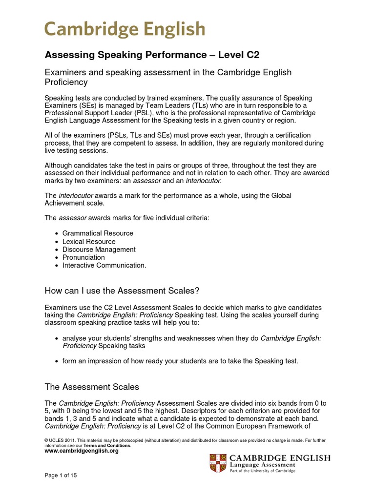 MAIKE AND DAN 182109-Assessing-Speaking-Performance-At-Level-C2 | PDF ...