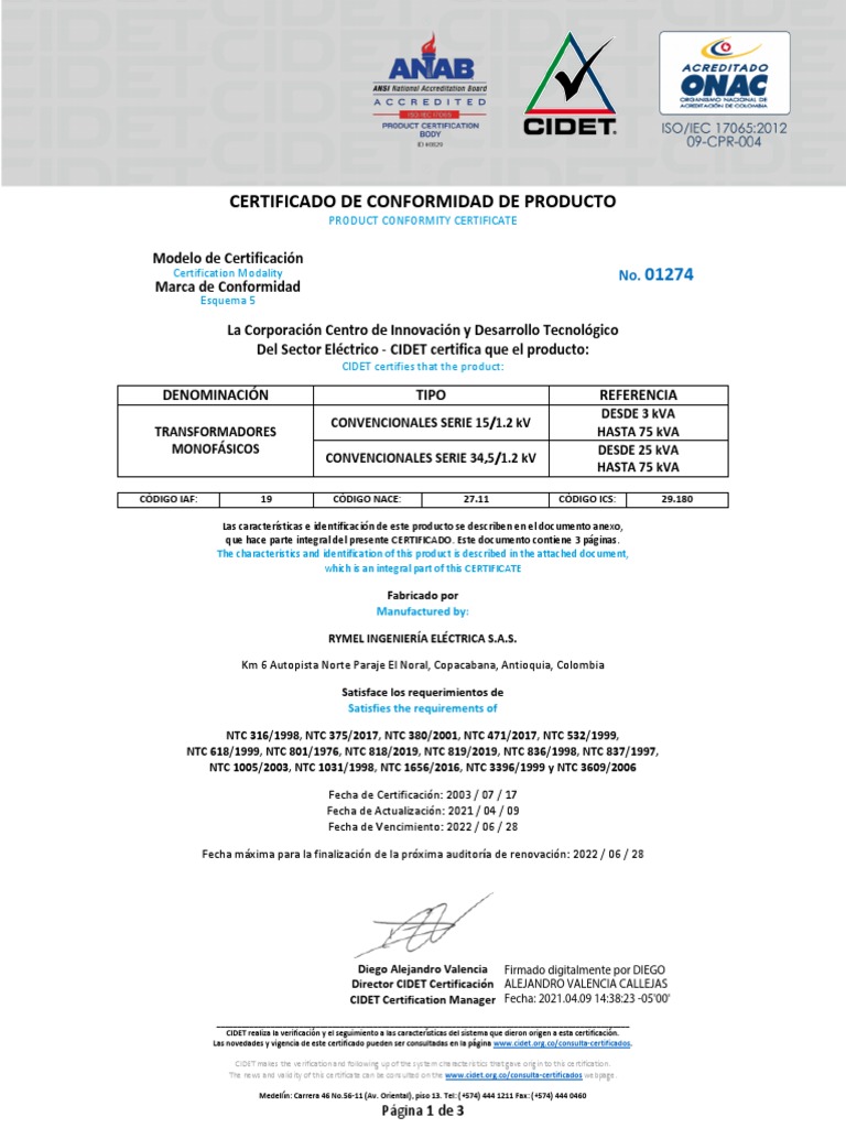 Conv 1F 3kva Hasta 75kva - 15 y 34,5kv - 01274 | PDF | Transformador ...