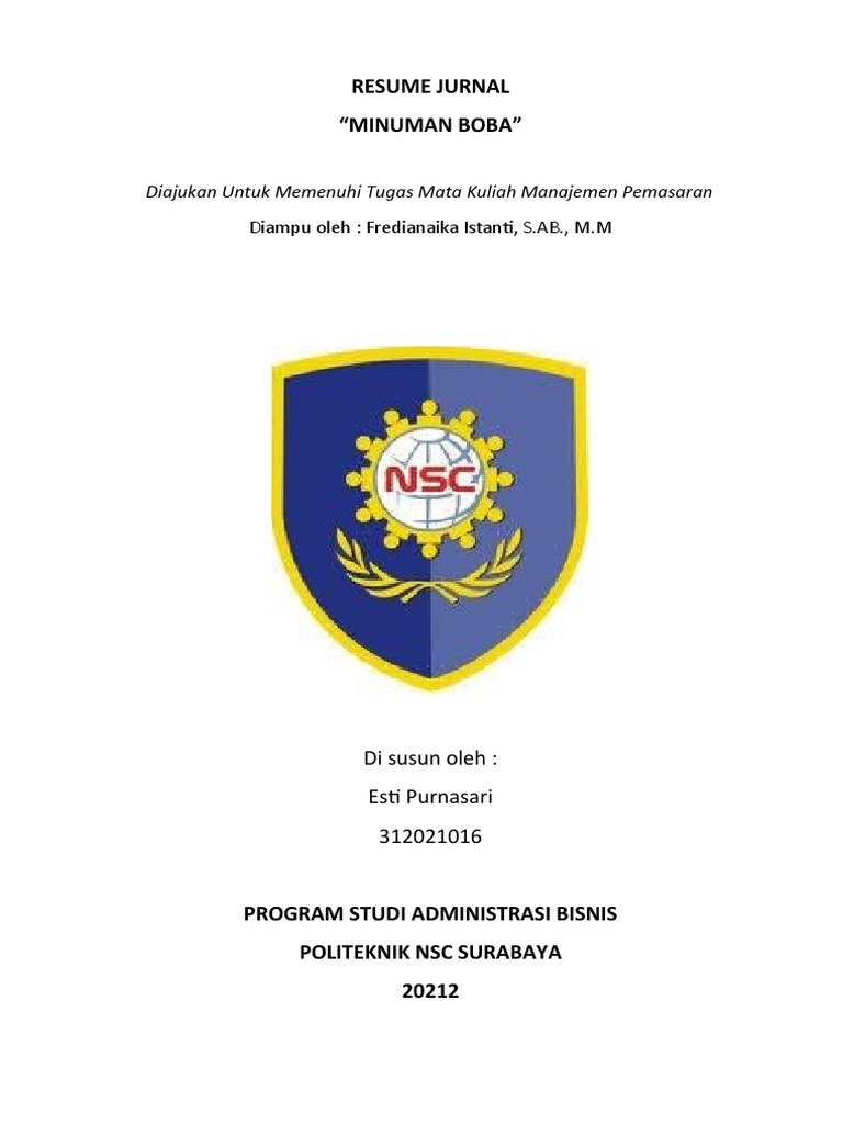 Resume Jurnal Minuman Boba Esti Purnasari - 312021016 | PDF | Bisnis