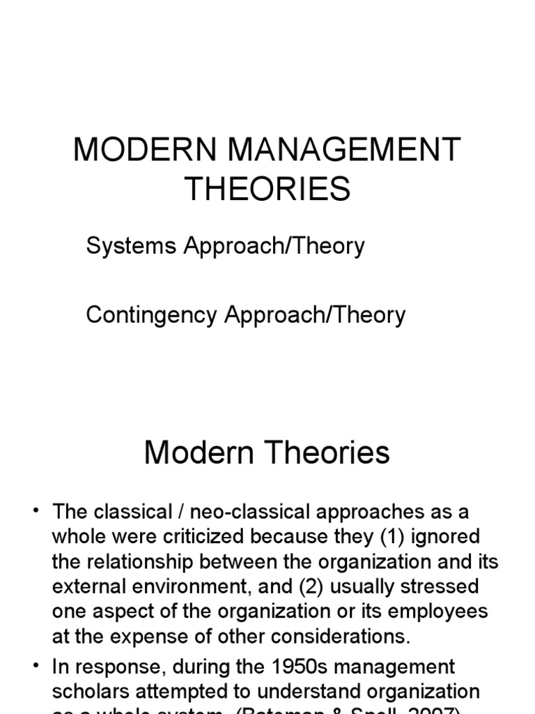 Modern Management Theories | PDF | System | Leadership