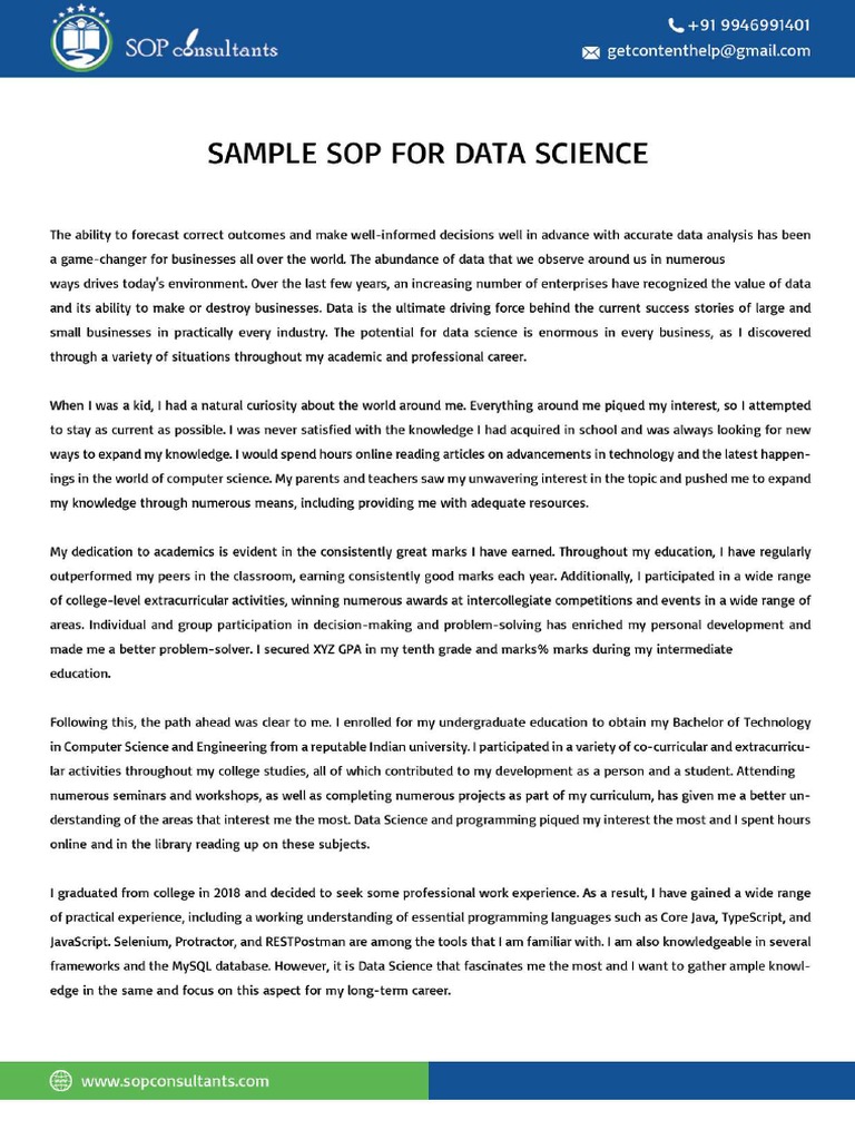 Sample SOP For Data Science | PDF
