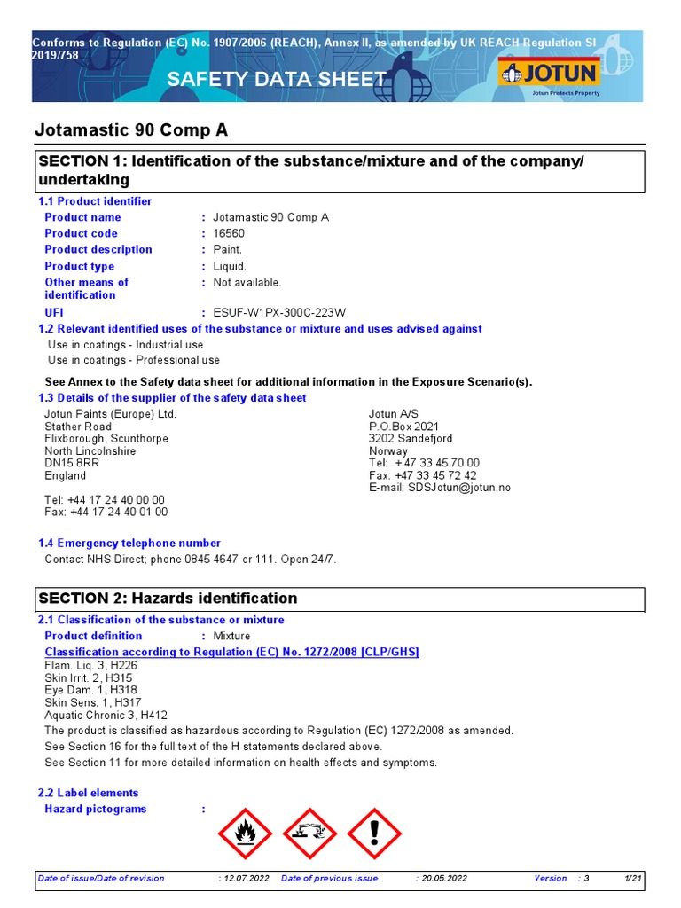 SDS 16560 Jotamastic 90 Comp A Euk GB | PDF | Firefighter | Fires