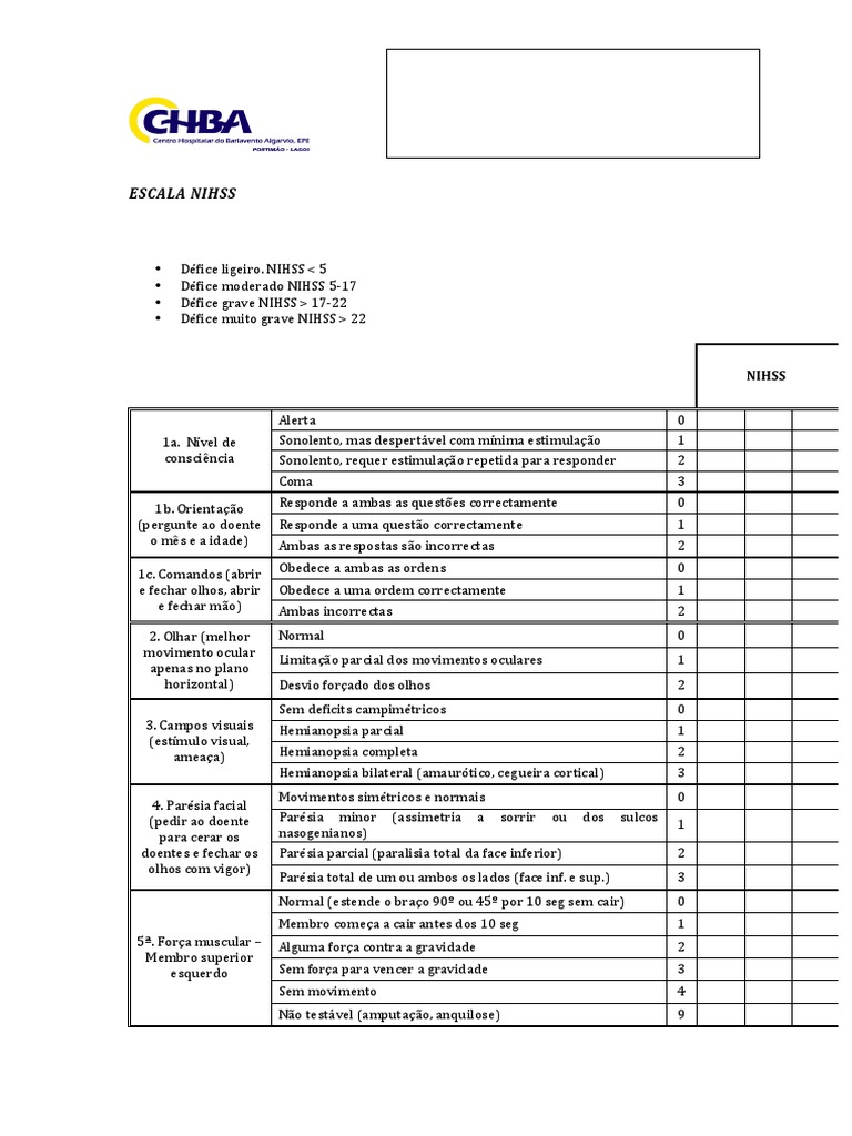 Escala Nihss | PDF | Sistema nervoso | Causas de morte