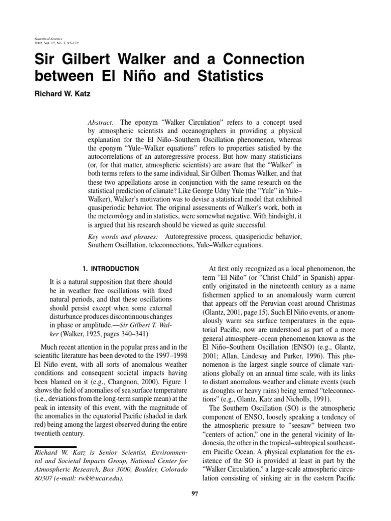 Sir Gilbert Walker and A Connection Between El Niño and Statistics ...