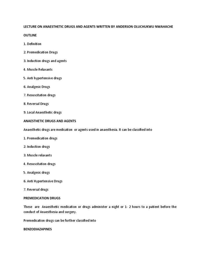 LECTURE ON ANAE DRUG Edited | PDF | Medicine | Medical Treatments LECTURE ON ANAE DRUG Edited | PDF | Medicine | Medical Treatments