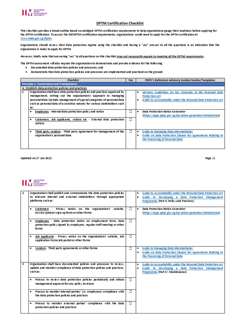 DPTM Checklist | PDF | Information Privacy | Discovery (Law)