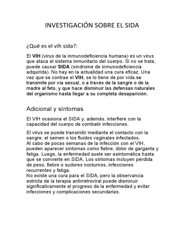 Investigación Sobre El Sida | PDF | VIH / SIDA | VIH