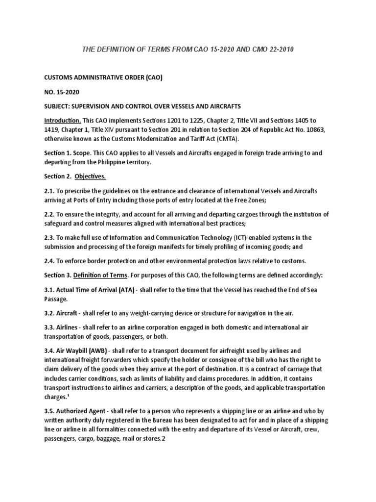 The Definitions of Terms From CAO 15-2020 and CMO 22-2010. | PDF | Business