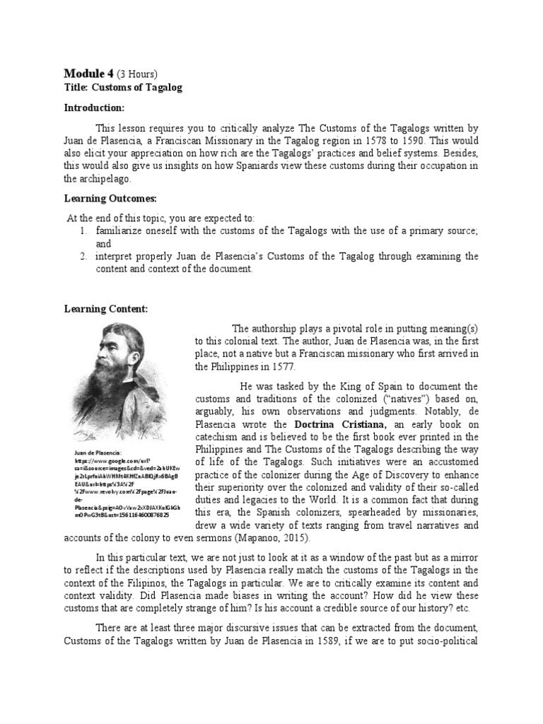 Analyzing Tagalog Customs by Plasencia | PDF