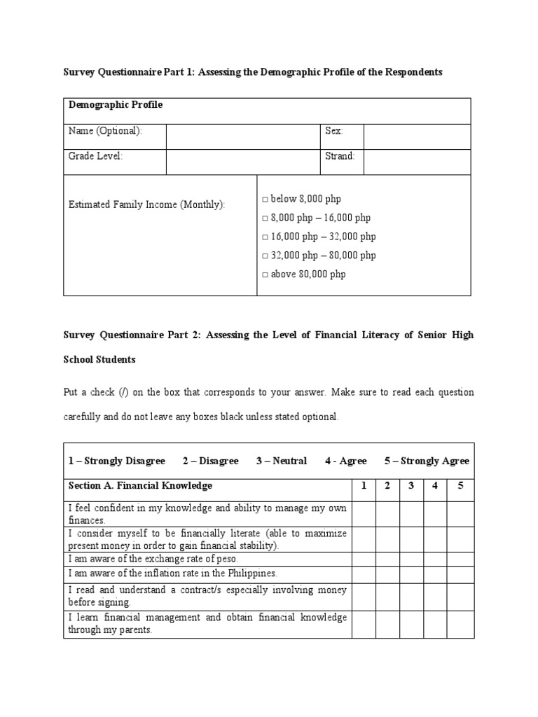 Survey Questionnaire Capstone 1 | PDF | Credit | Finance & Money Management