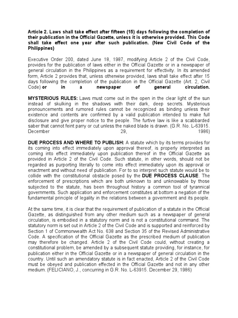 Article 2: Civil Code Publication Rules | PDF | Statute | Due Process