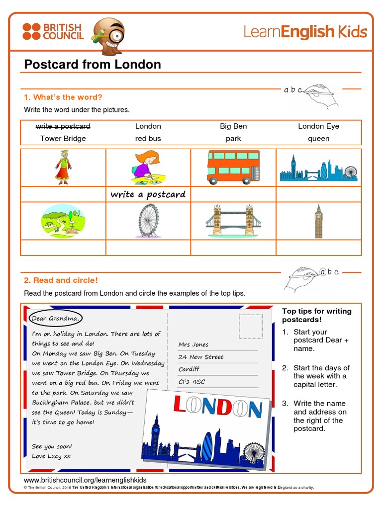Writing Practice Postcard From London Worksheet | PDF