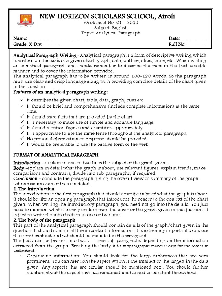 Worksheet Analytical Paragraphs X 2022-23 | PDF | Chart | Paragraph