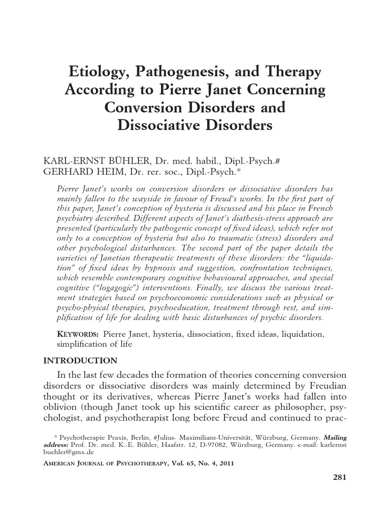 Pierre Janet. Buhler | PDF | Psychological Trauma | Dissociation ...