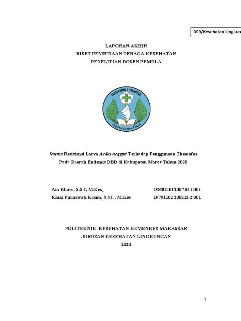 Status Resistensi Larva Aedes Aegypti Terhadap Penggunaan Themofos Pada ...