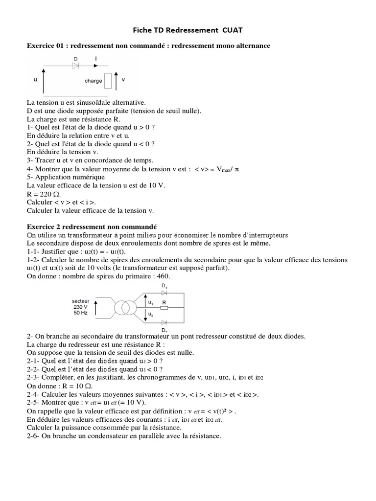 Fiche TD1 Redresseur | PDF | Redresseur | Composants électriques