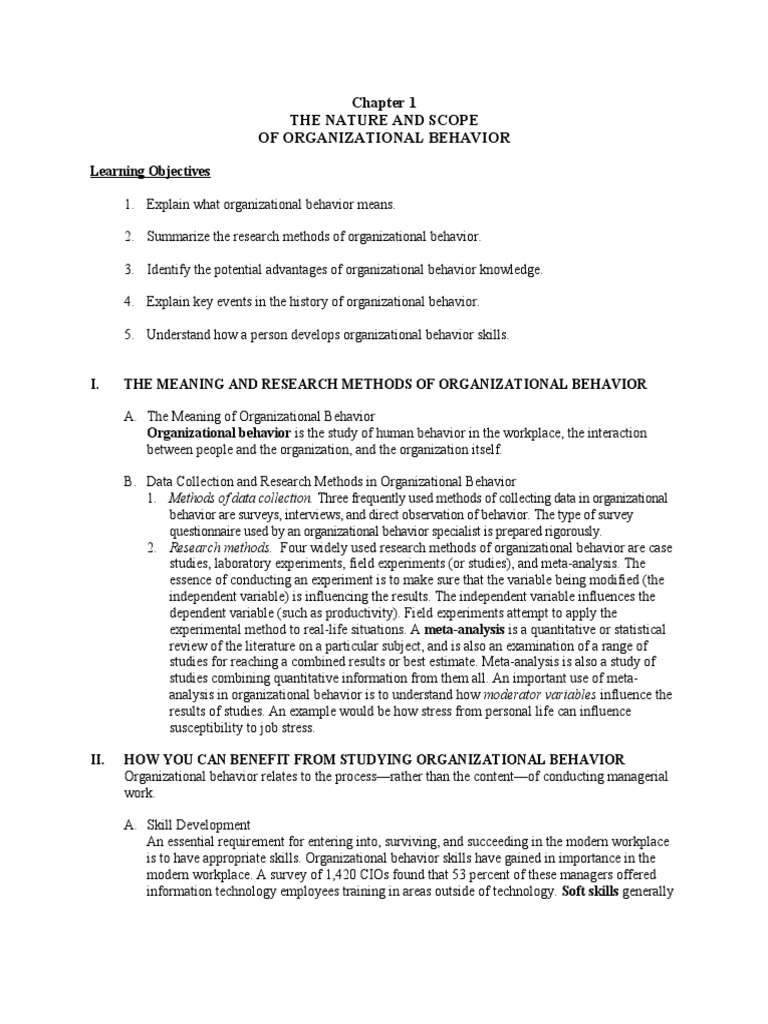 Chapter 1 The Nature and Scope of Organizational Behavior | PDF ...