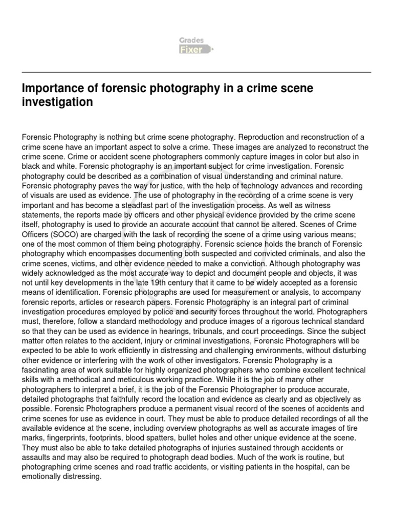 Forensic Photography in Crime Scenes | PDF | Crime Scene | Camera