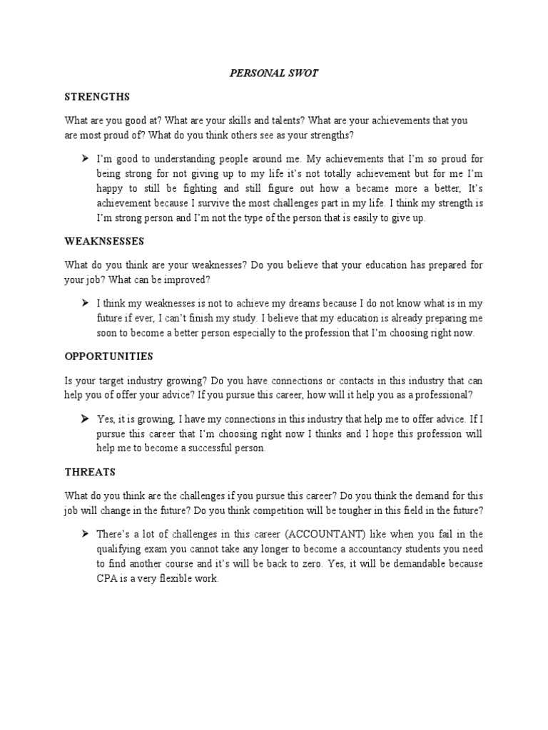 Personal Swot Analysis Assessing Strengths Weaknesses Opportunities