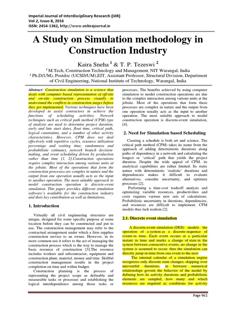 A Study of Simulation Methodology in Construction Industry | PDF | Simulation | Science