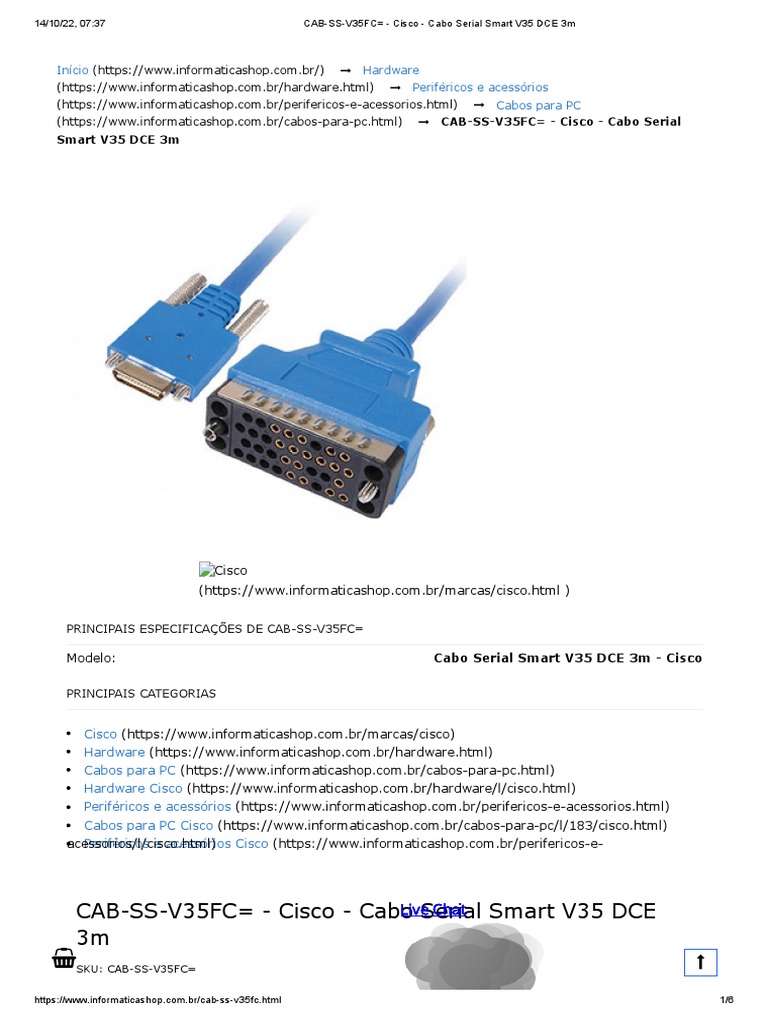 CAB-SS-V35FC - Cisco - Cabo Serial Smart V35 DCE 3m | PDF | Hardware de computador ...