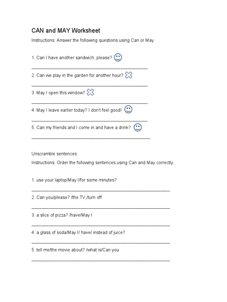 Can and May Usage Worksheet | PDF