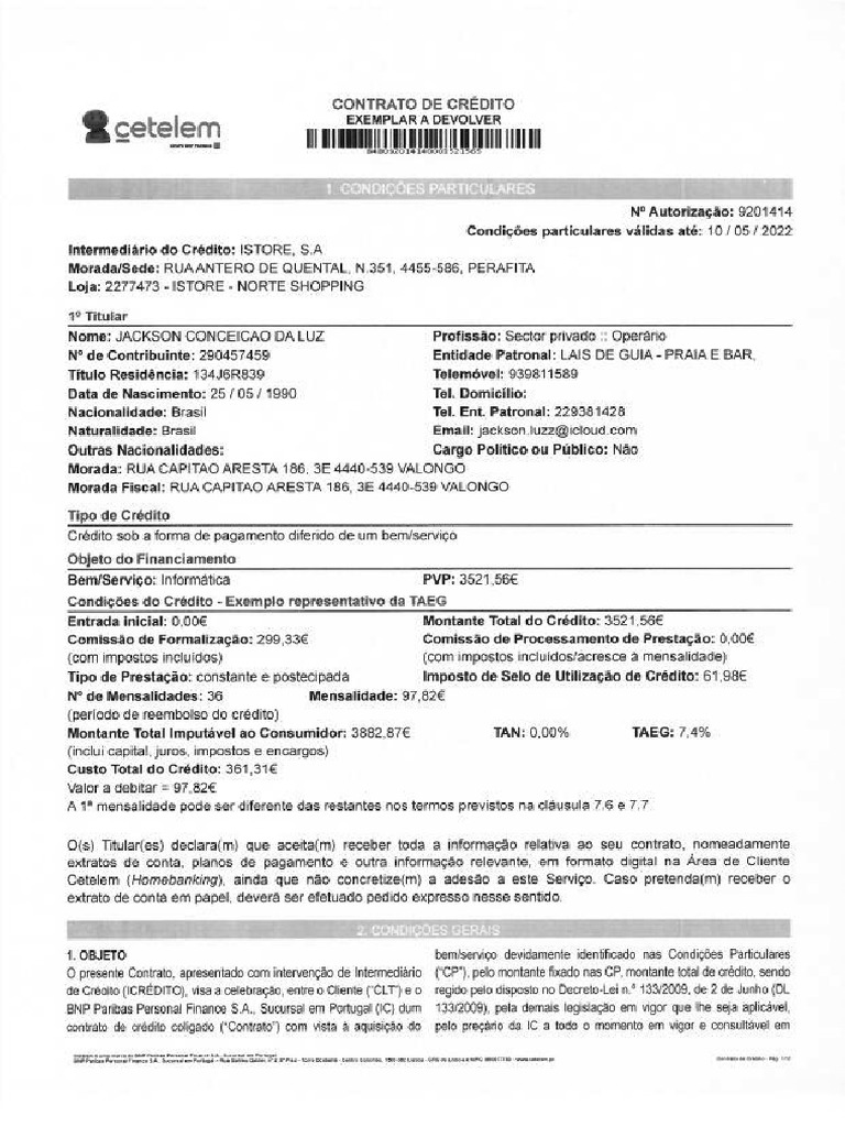 Contrato Cetelem | PDF