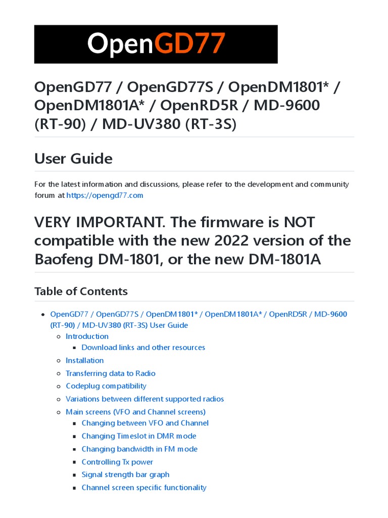 OpenGD77 User Guide | PDF | Frequency Modulation | Radio