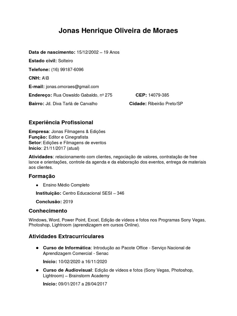 Currículo Jonas | PDF