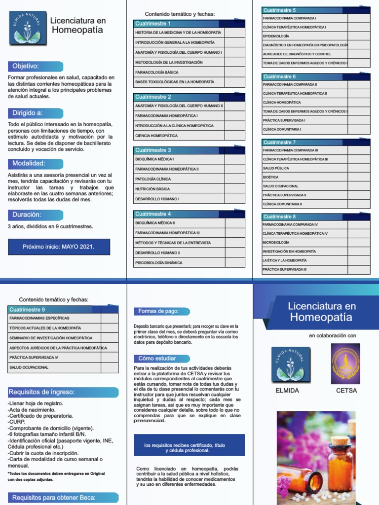 Triptico 2021 Mayo Homeopatia | PDF | Homeopatía | Clínica