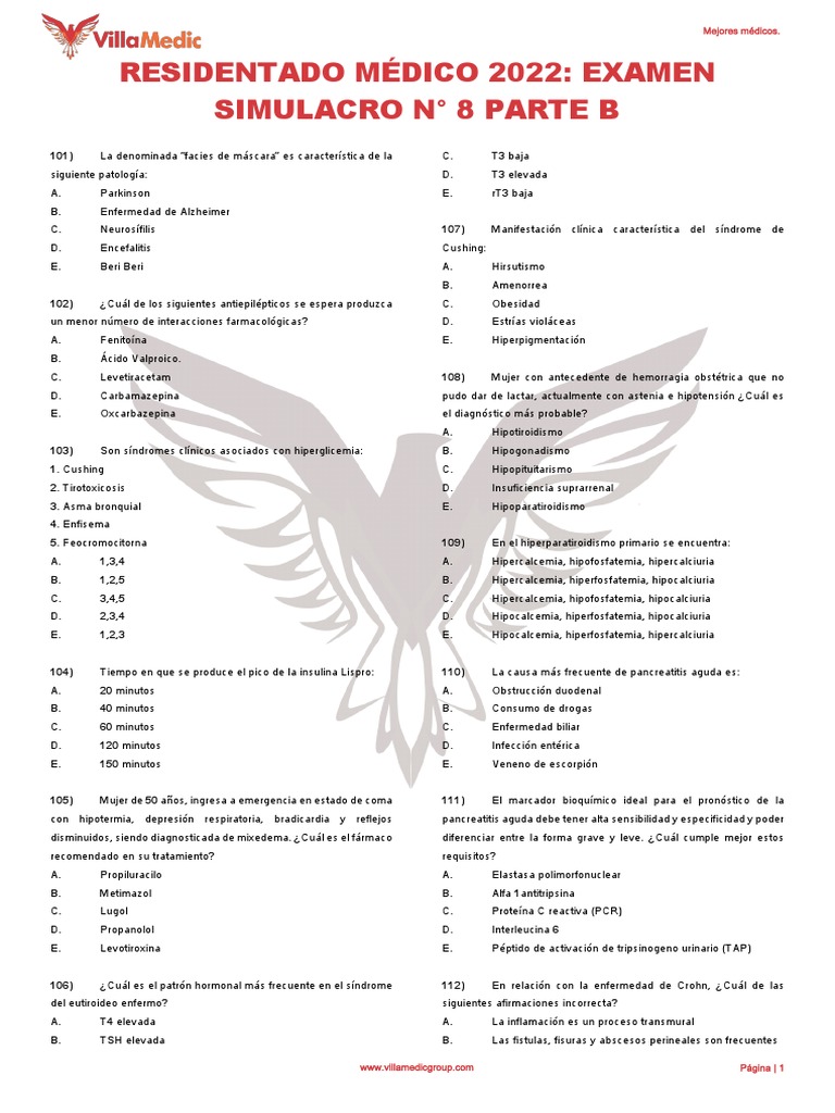 RM 2022 - Examen Simulacro 8 B | Descargar gratis PDF | Ciencias de la Salud | Medicina