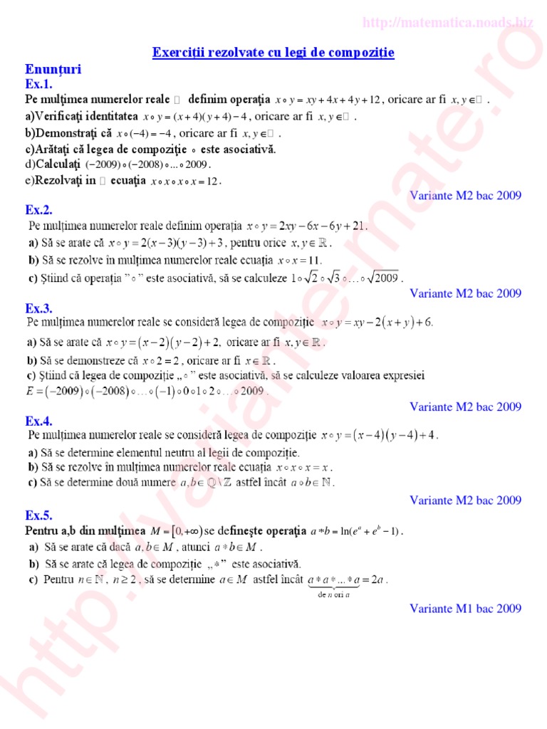 Legi de Compozitie Exercitii Rezolvate PDF | PDF