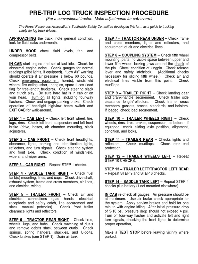 Log Truck Inspection | PDF | Truck | Trailer (Vehicle)