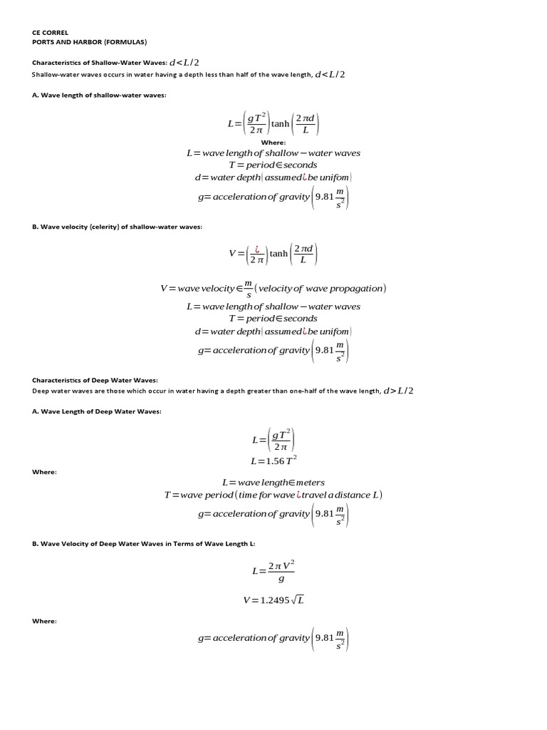 Ports and Harbor Formulas | PDF | Ships | Tonnage