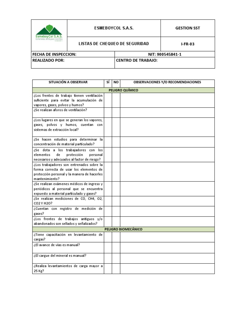 ANEXO 10 - Lista de Chequeo - PELIGROS | PDF