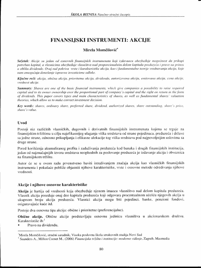 Finansijski Instrumenti - Akcije | PDF