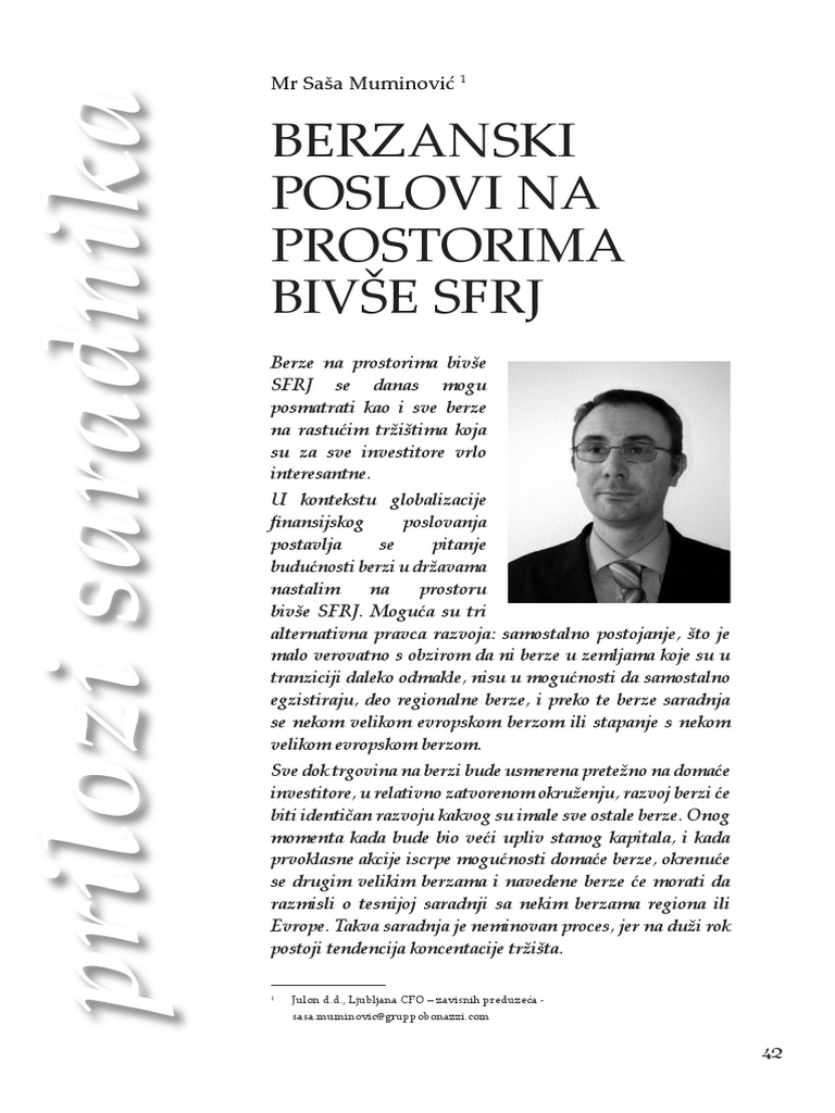 Berzanski Poslovi Na Prostorima Bivse SFRJ | PDF