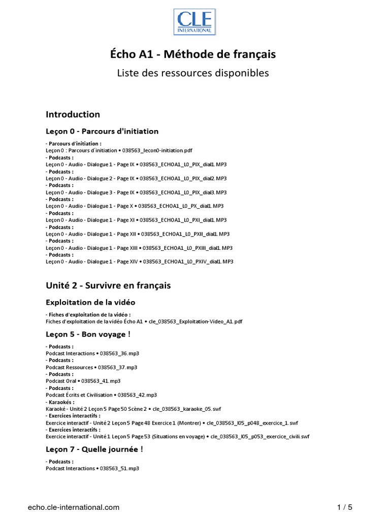 Écho A1 - Méthode de Français | PDF | Electronique audio | Podcast