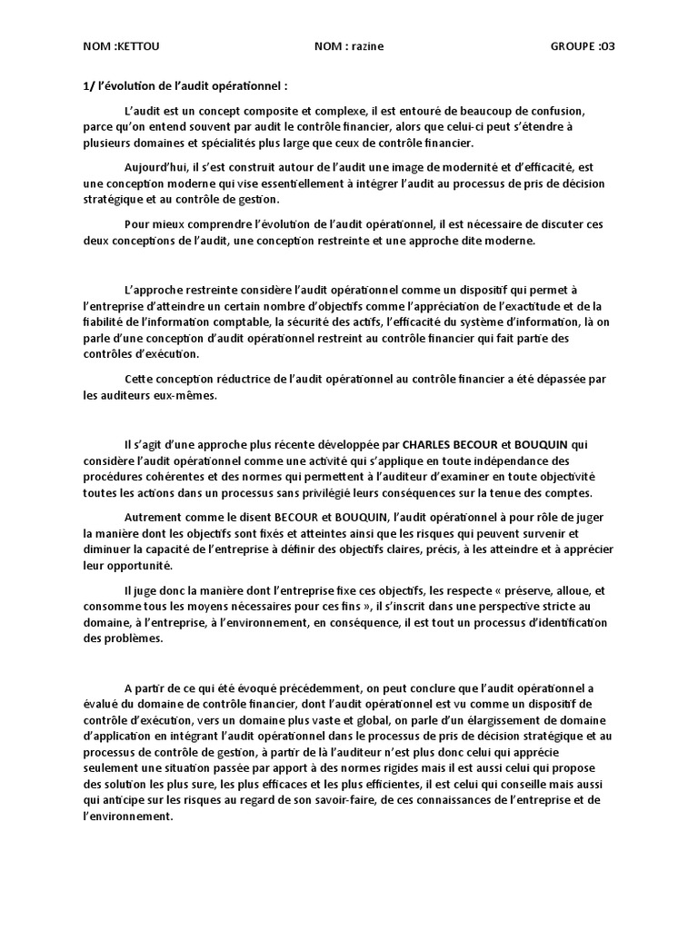 Examen Audit Opérationnel | PDF | Audit | Audit interne
