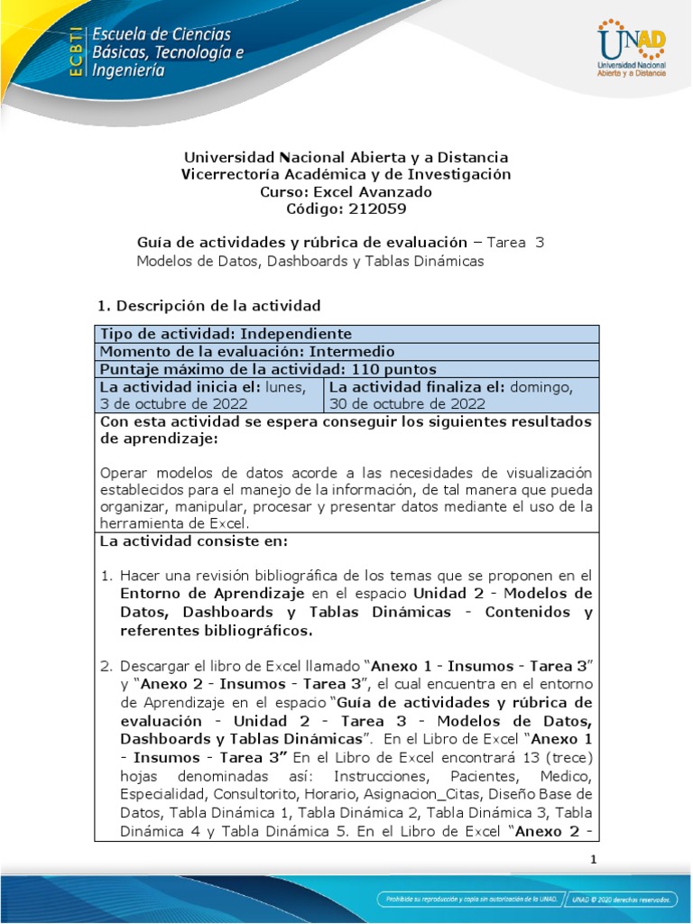 Guía de Actividades y Rúbrica de Evaluación - Unidad 2 - Tarea 3 - Modelos de Datos, Dashboards ...