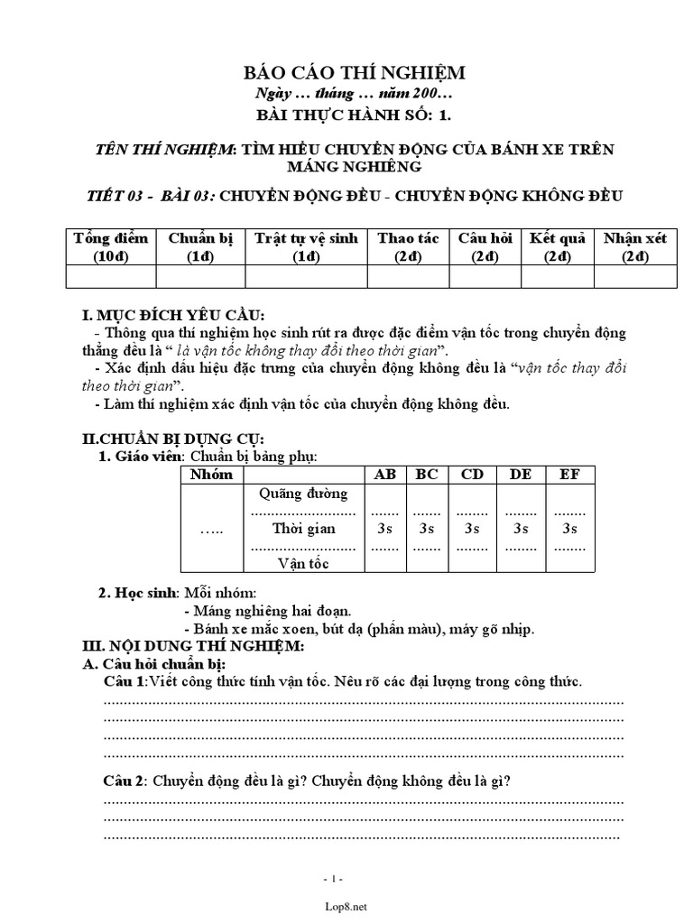 (123doc) Mau Bao Cao Thi Nghiem Thuc Hanh Vat Li Lop 8 | PDF