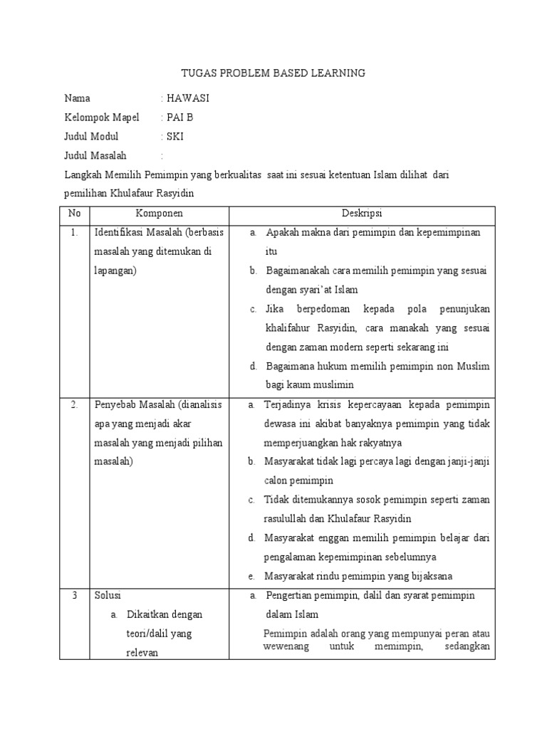Tugas Analisa Problem Based Learning Ski | PDF