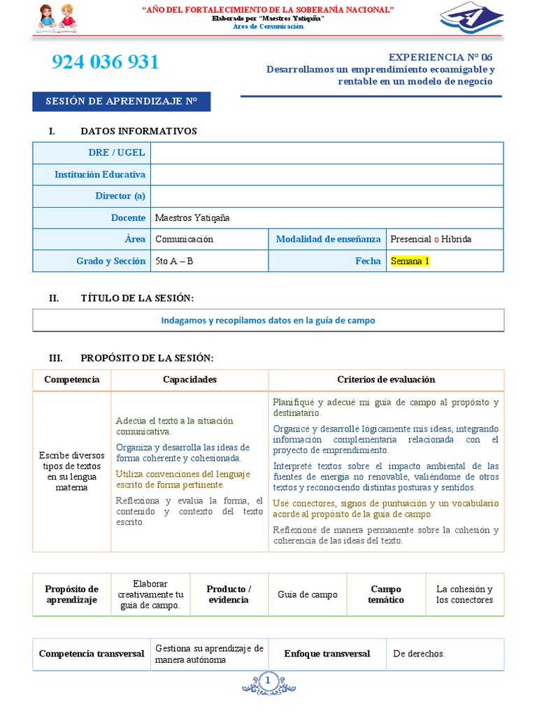 COM 5to - EdA 6 - Sem 1 Sesion | PDF | Aprendizaje | Iniciativa empresarial
