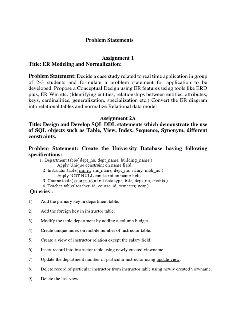 Assign 2 Problem Statements | Download Free PDF | Relational Database | Database Index
