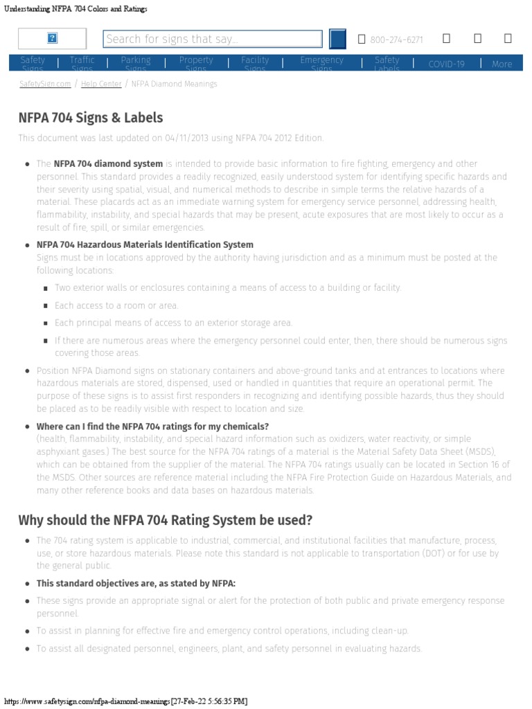 Understanding NFPA 704 Colors and Ratings | PDF