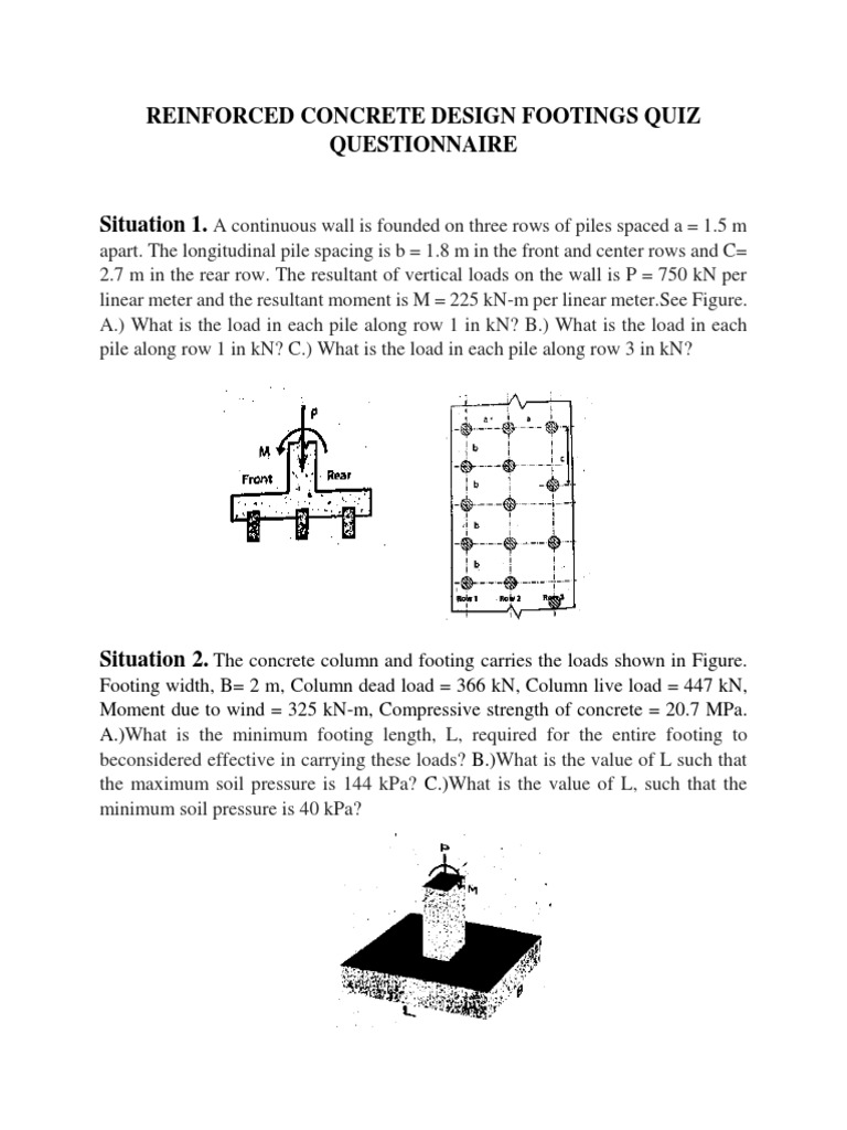 Reinforced Concrete Design Footings Quiz Questionnaire | PDF | Deep Foundation | Pascal (Unit)